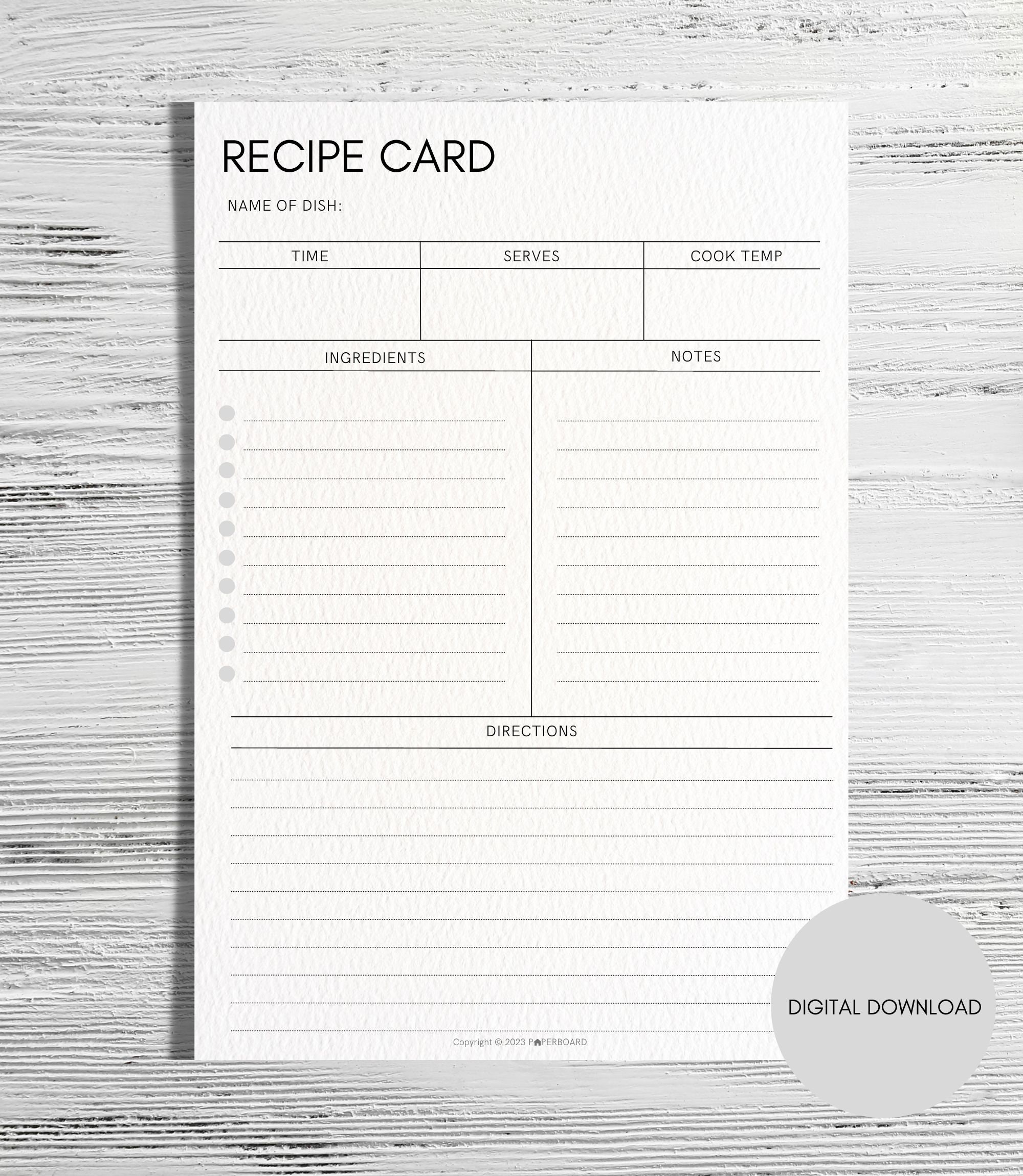 Editable Recipe Card Recipe Card Template Blank Recipe - Etsy