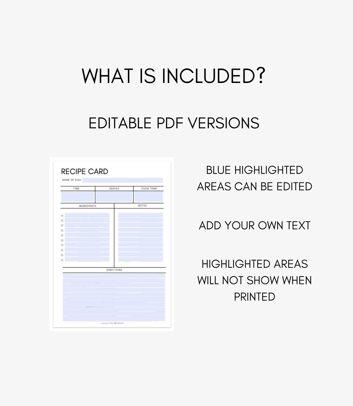 Editable Recipe Card Recipe Card Template Blank Recipe - Etsy