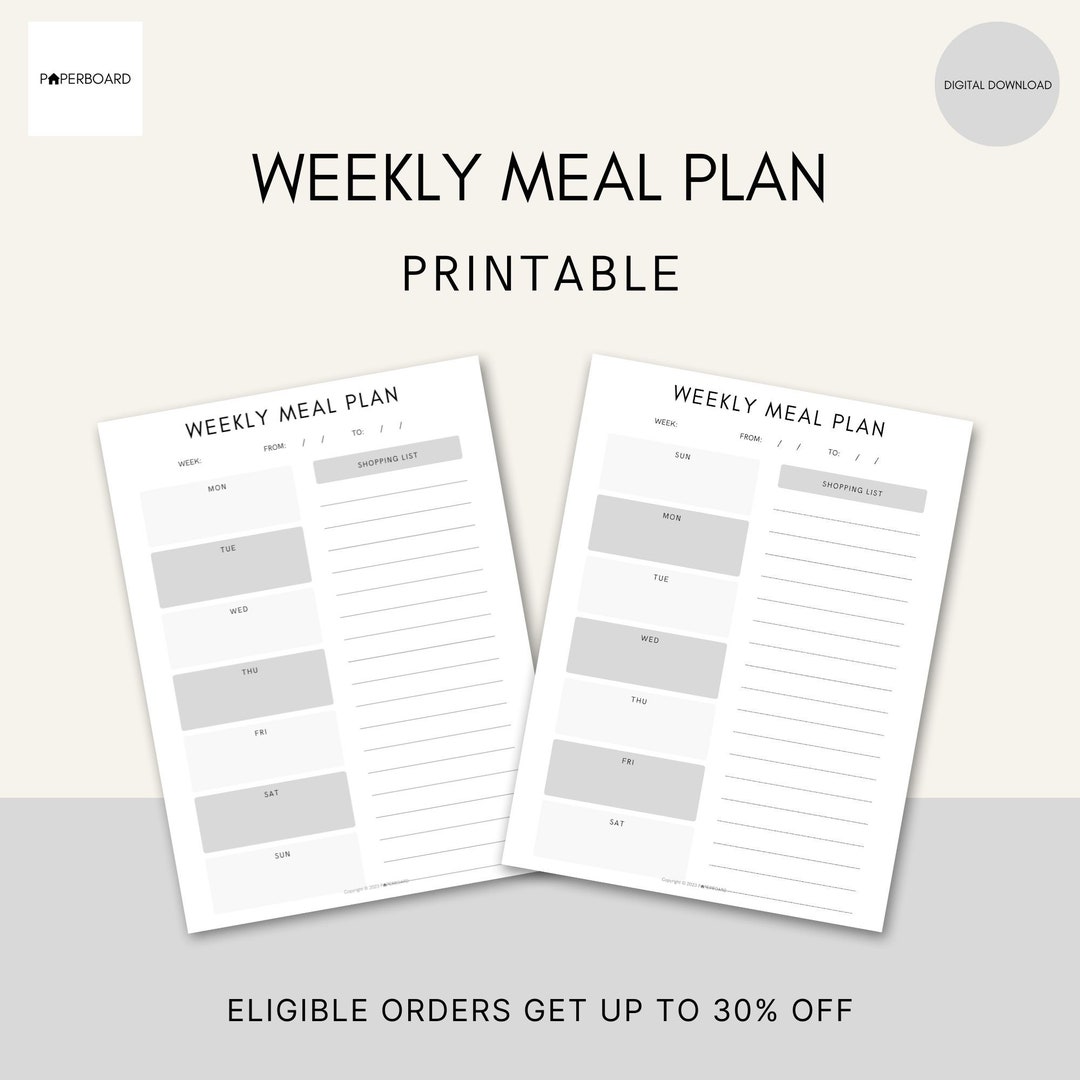 Meal Plan Template | Weekly Meal Planner | Meal Prep Planner | Food ...