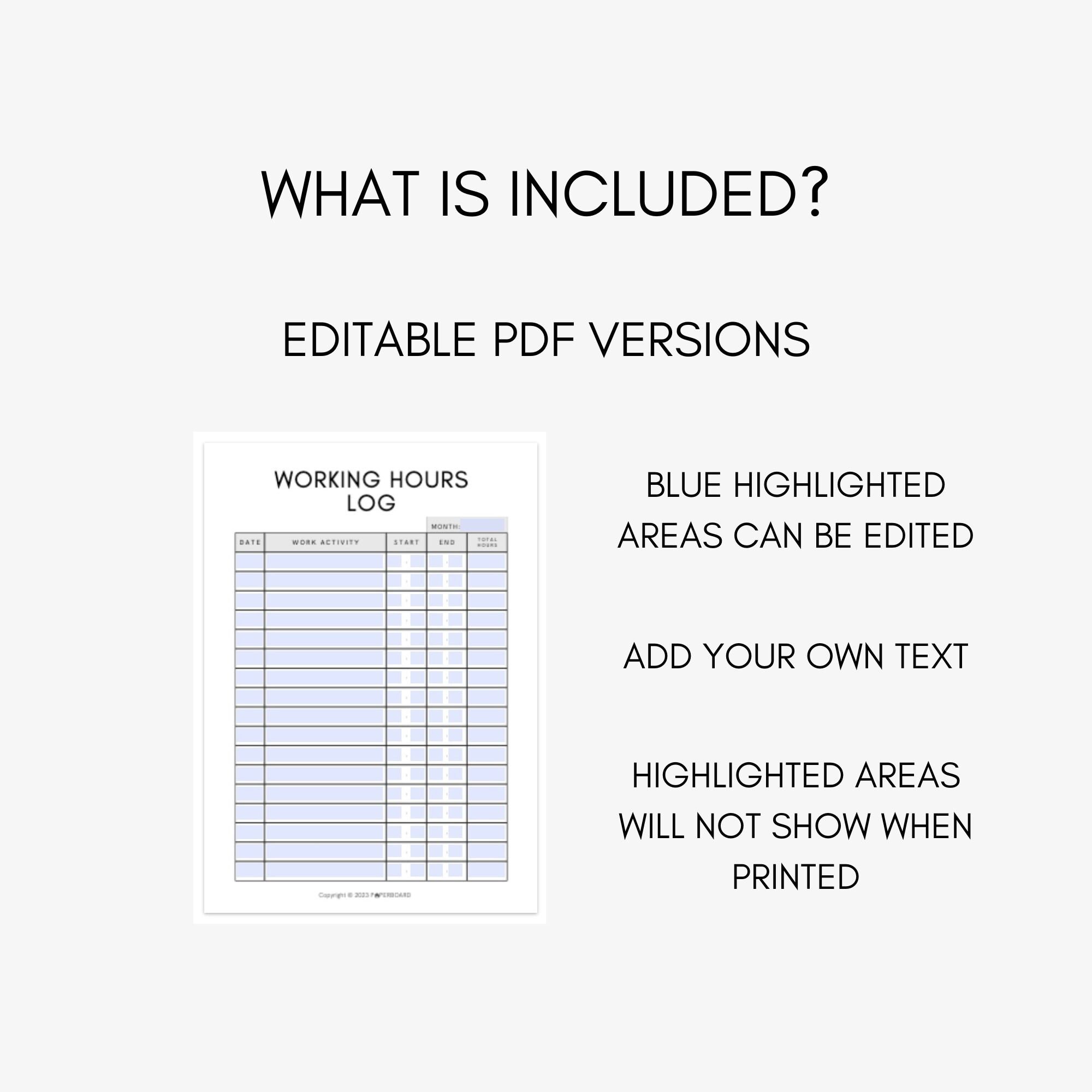 Daily Working Hours Log Timer Tracker Employee Timesheet Work Activity ...