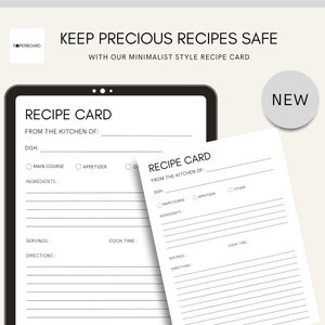 Recipe Card Template | Recipe Card Printable | Blank Recipe Card ...