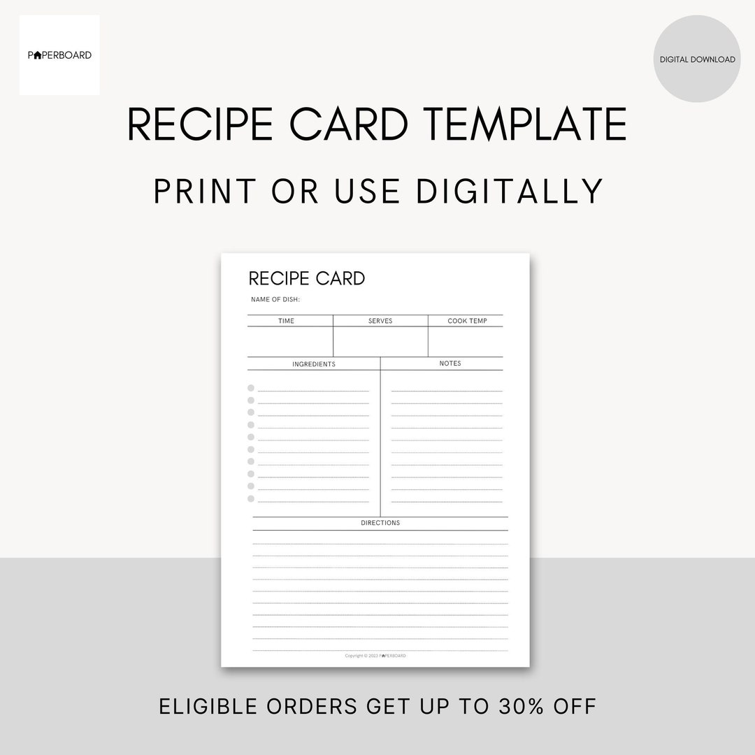 Editable Recipe Card | Recipe Card Template | Blank Recipe Card ...