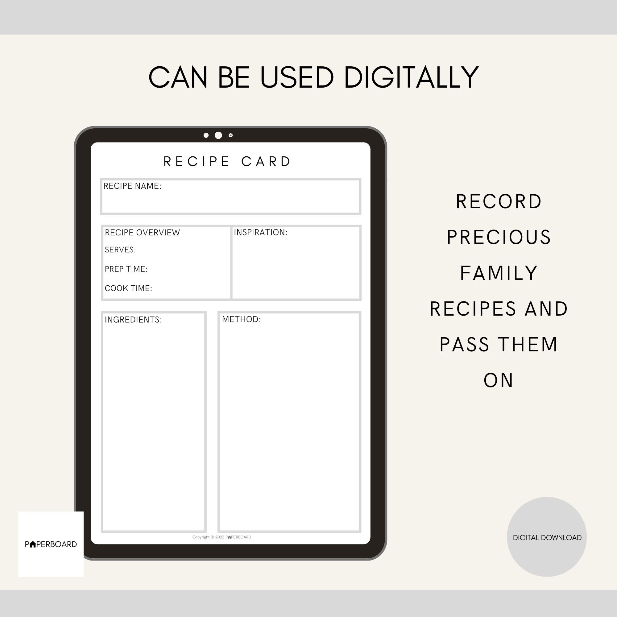 Recipe Card Template| Blank Recipe Card | Recipe Card | Recipe Card ...