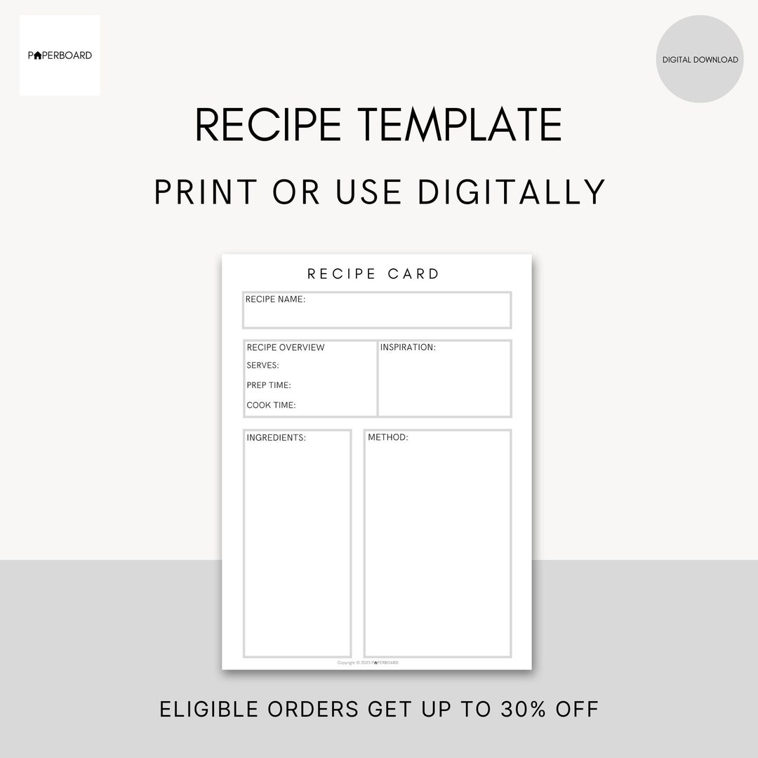 Recipe Card Template| Blank Recipe Card | Recipe Card | Recipe Card ...