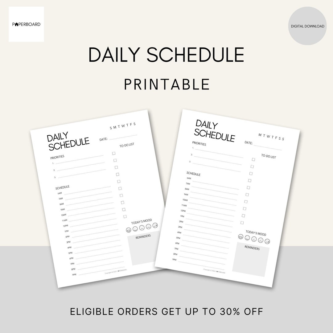 Daily Schedule Printable | Minimalist | Printable Planner | Sunday and ...
