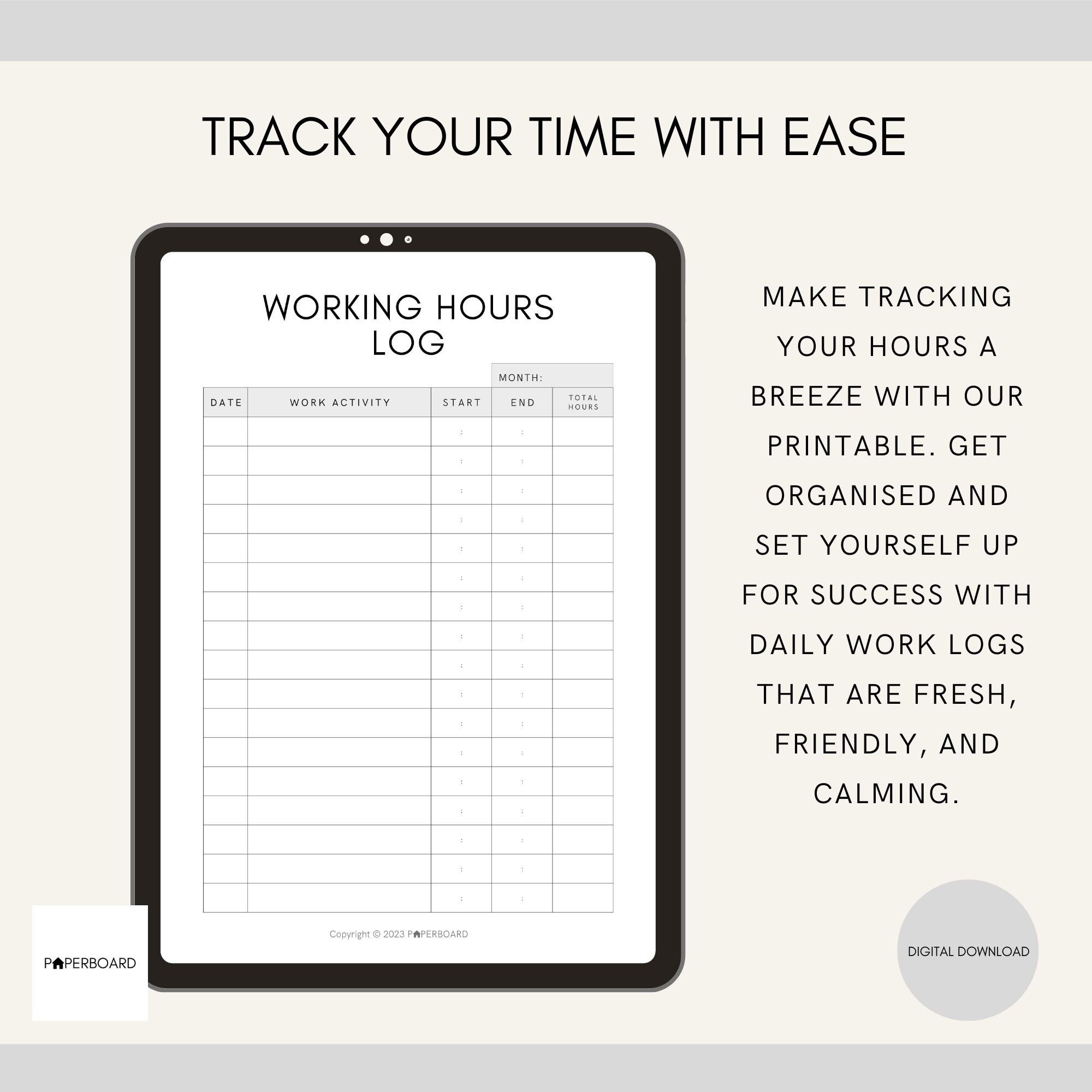 Daily Working Hours Log | Timer Tracker | Employee Timesheet | Work ...
