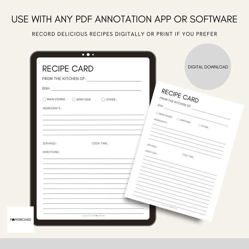 Recipe Card Template | Recipe Card Printable | Blank Recipe Card ...