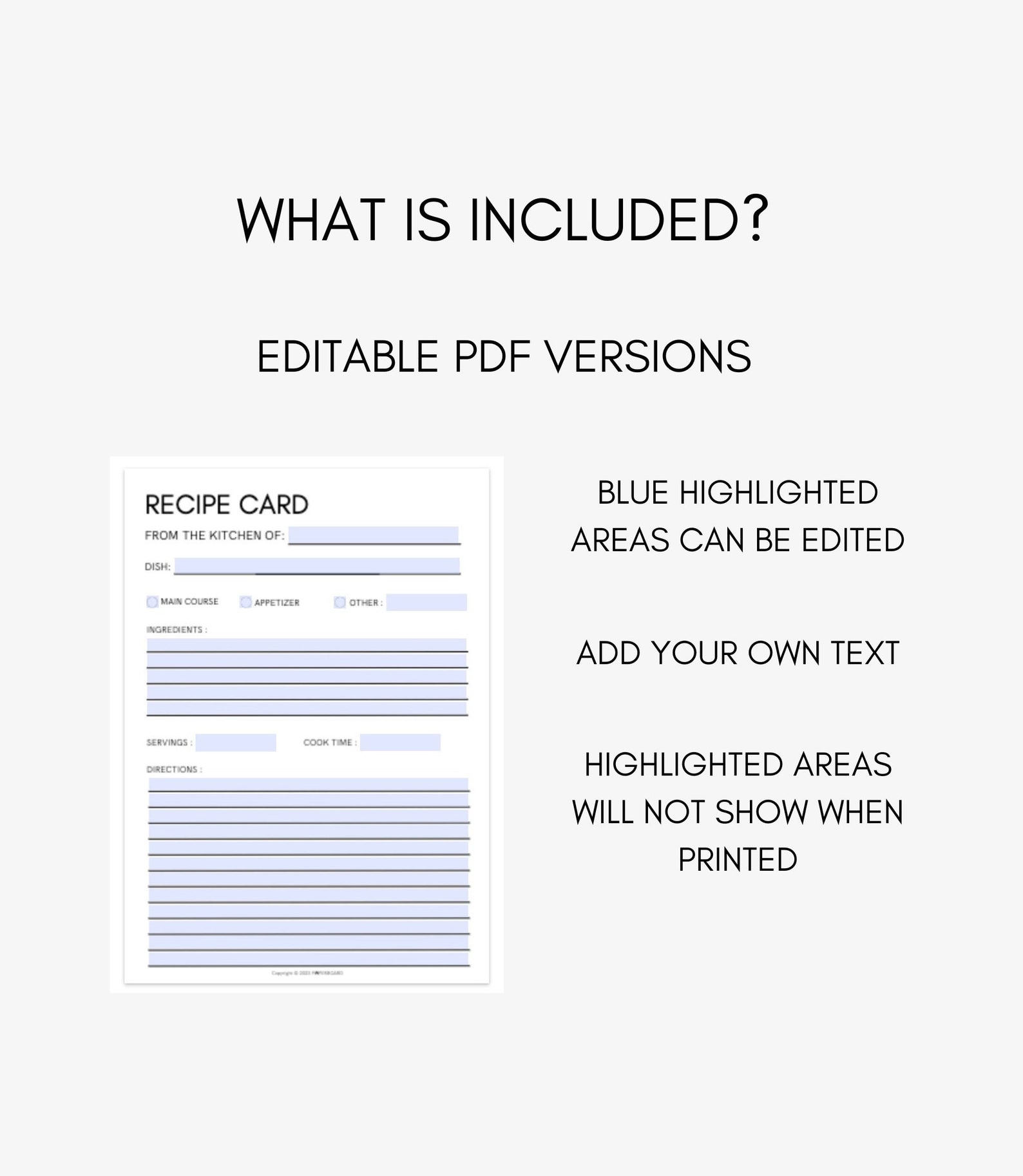 Recipe Card Template Recipe Card Printable Blank Recipe - Etsy