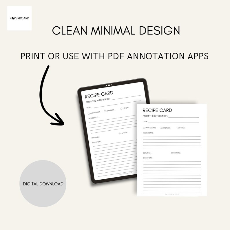 Recipe Card Template | Recipe Card Printable | Blank Recipe Card ...