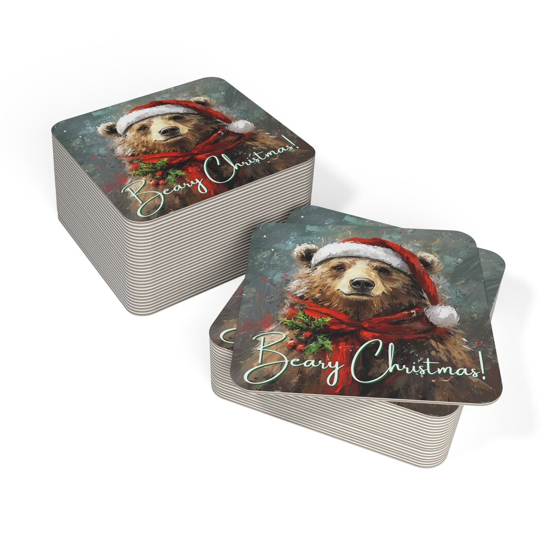Beary Christmas Coasters 50, 100 Pcs Merry Christmas Coasters ...