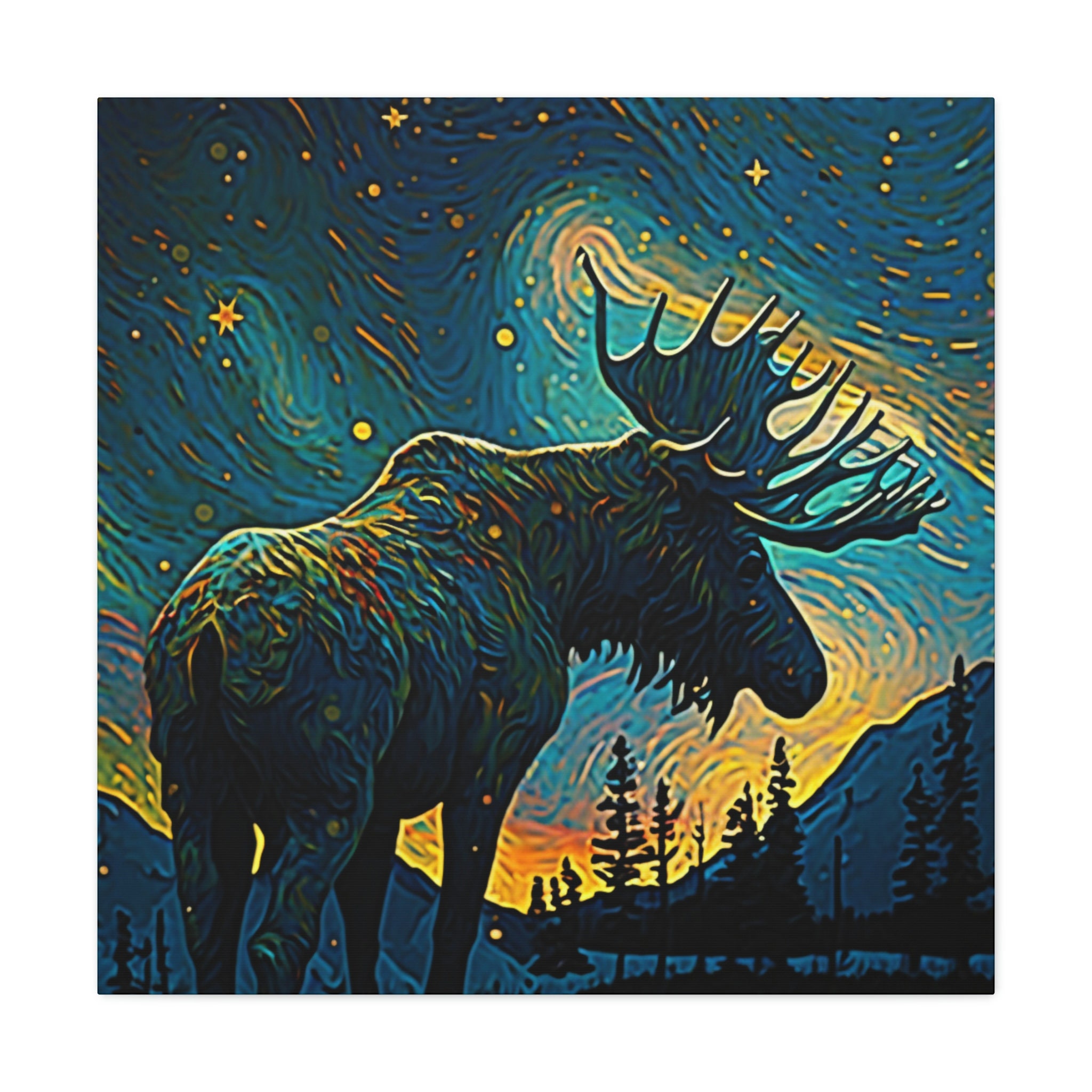 Moose Silhouette Canvas Van Gogh Moose Painting Moose Wall - Etsy