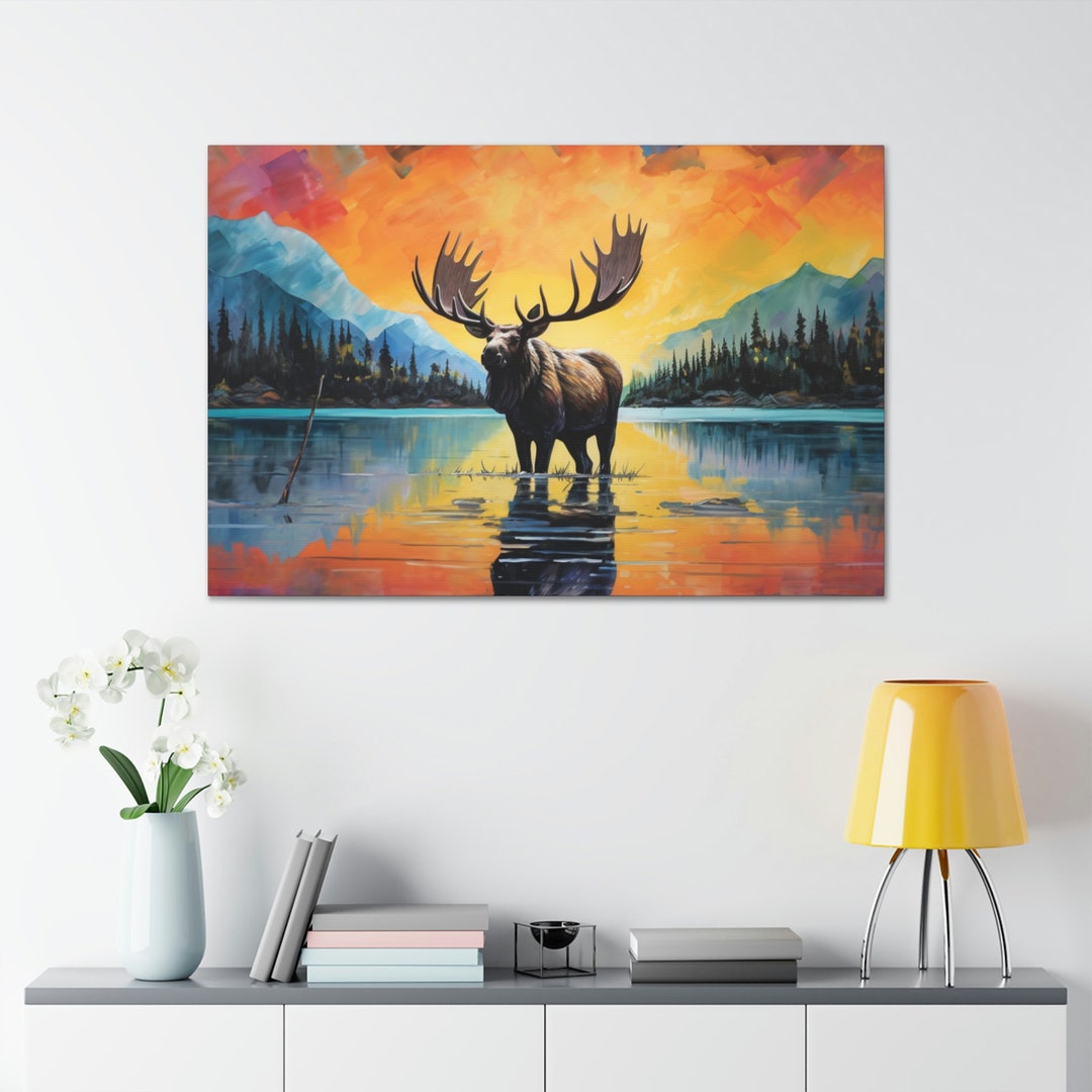 Bull Moose Canvas Print, Moose Wall Art, Moose Mountain Sunset on ...