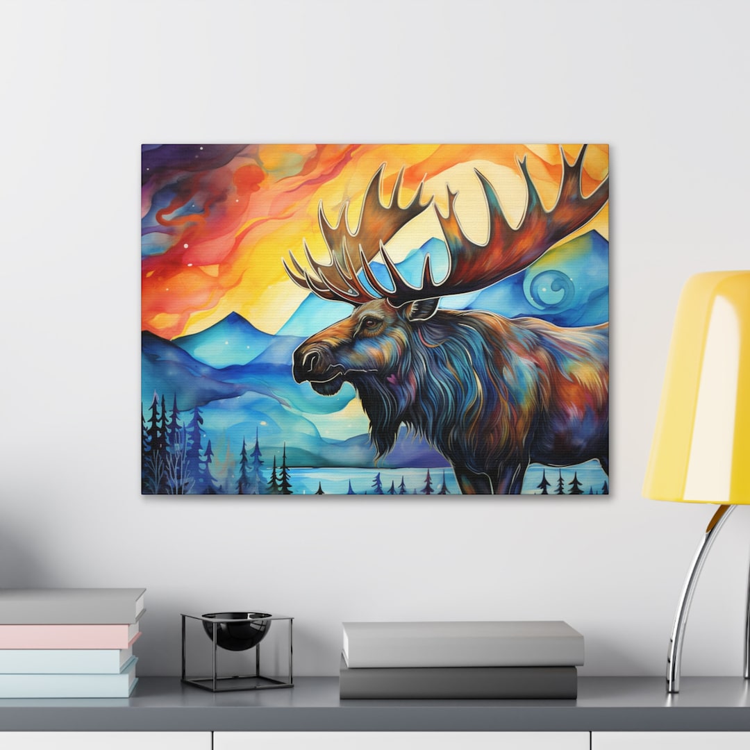 Moose Canvas Gallery Wrap, Bull Moose Wall Art, Moose Sunset, Moose ...
