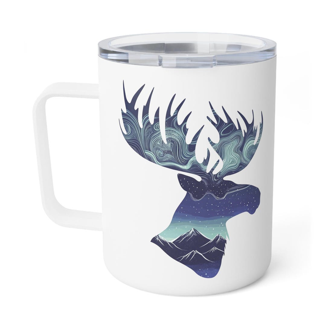 Moose Northern Lights Insulated Coffee Mug, 10oz Moose Lover Gift ...