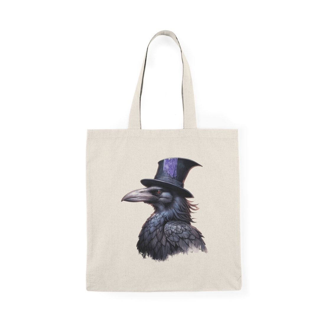 Raven Natural Tote Bag, Raven Shopping Bag, Dressed up Raven Tote ...