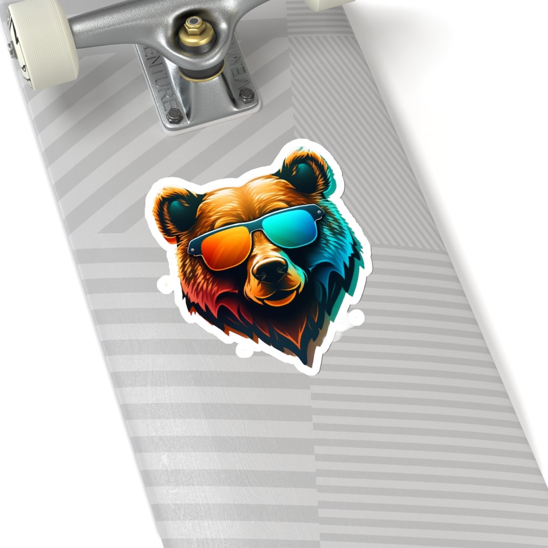 Bear Wearing Sunglasses Sticker, Kiss-cut Stickers, Bear Sticker, Cool ...