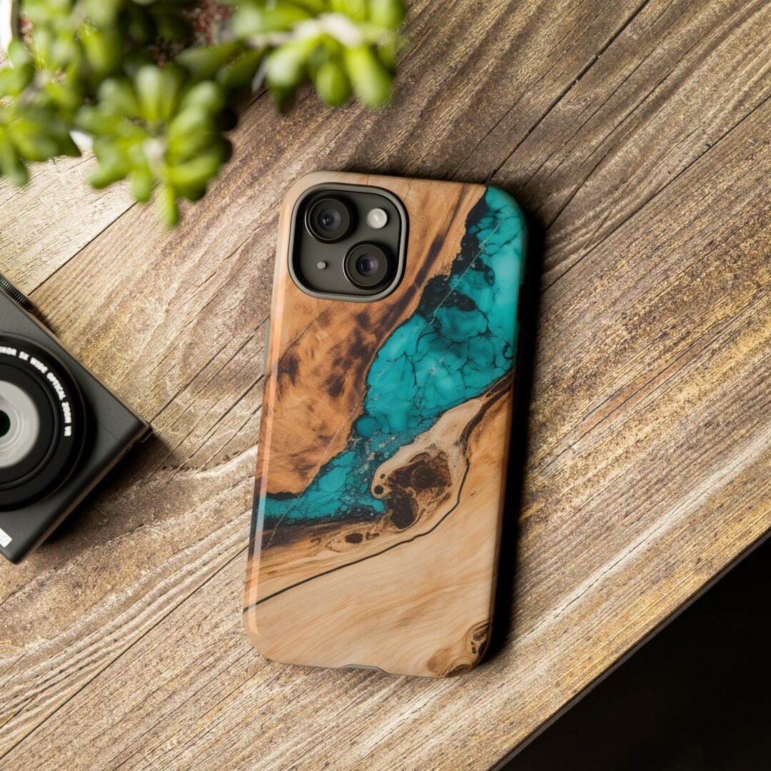 Epoxy River Printed iPhone 15 Case, Wood Epoxy Print Cases, Tough Phone ...
