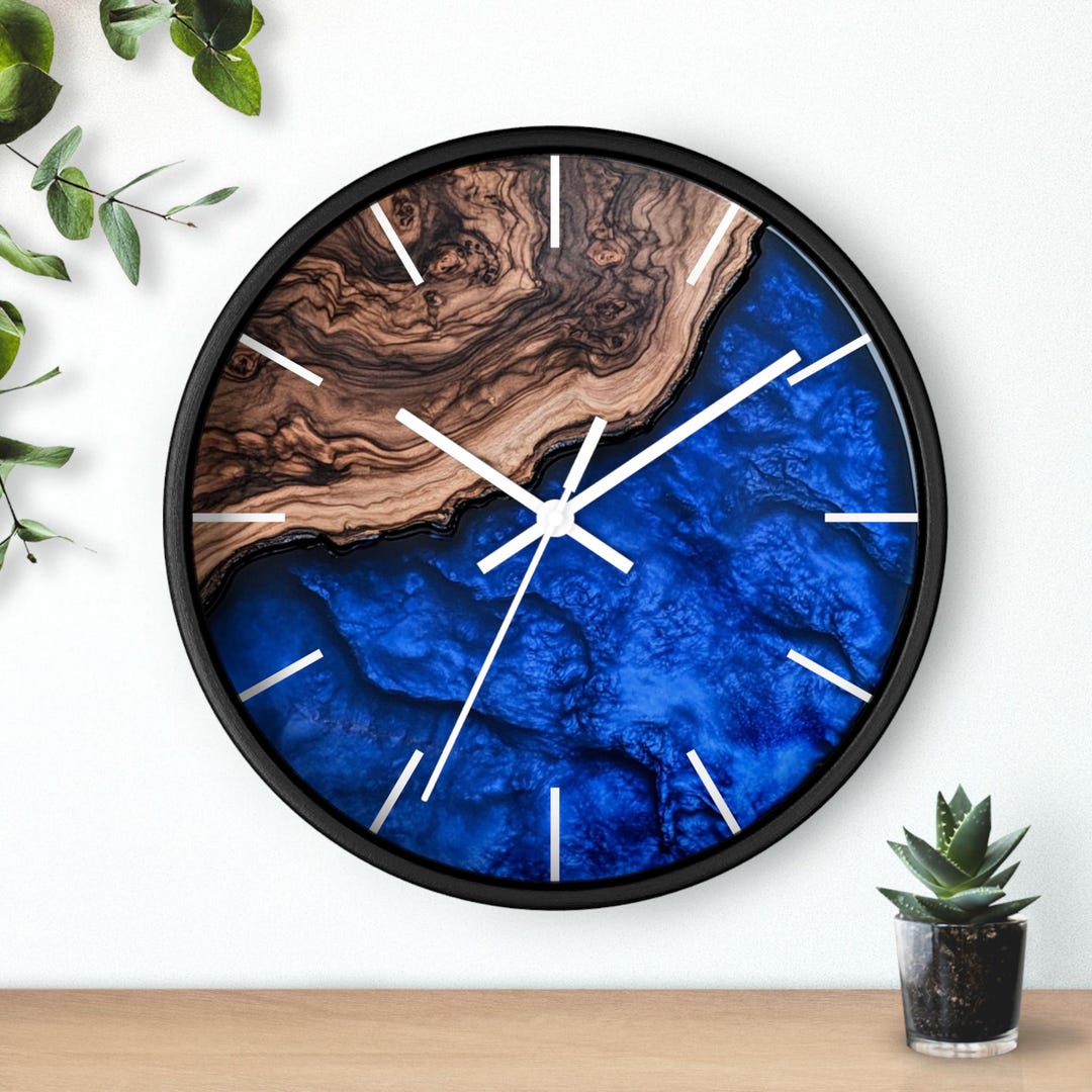 Walnut Wood Grain Epoxy Printed Wall Clock Wood Grain Epoxy River 10 ...