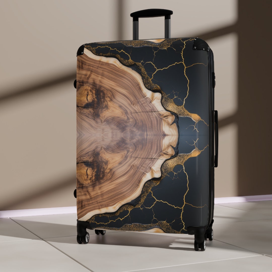 River Table Suitcase, Brown and Black Suitcase, Wood Grain, Suitcase ...
