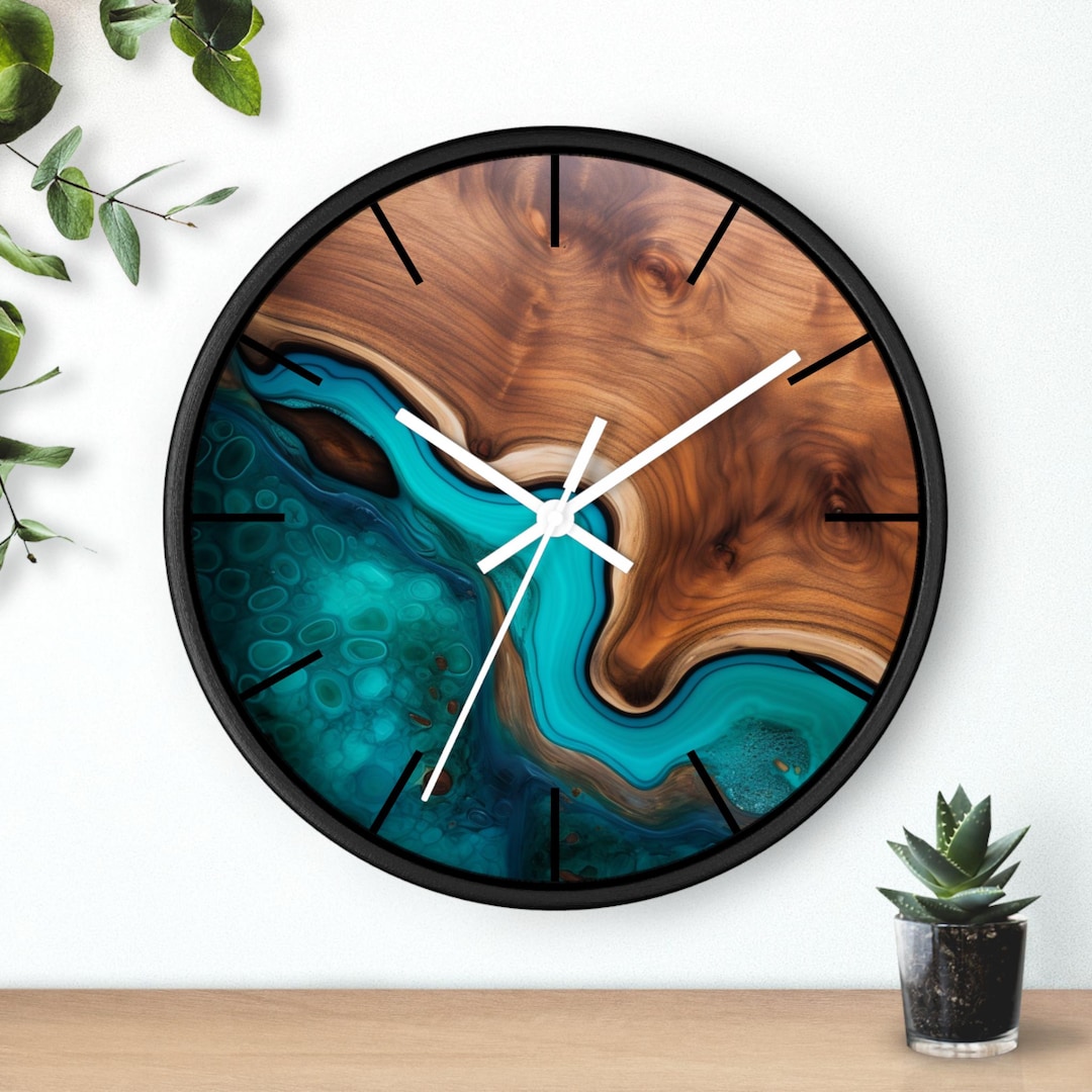 Beautiful Wall Clock, Woodwork Wall Clock, River Table Print Wall Clock ...