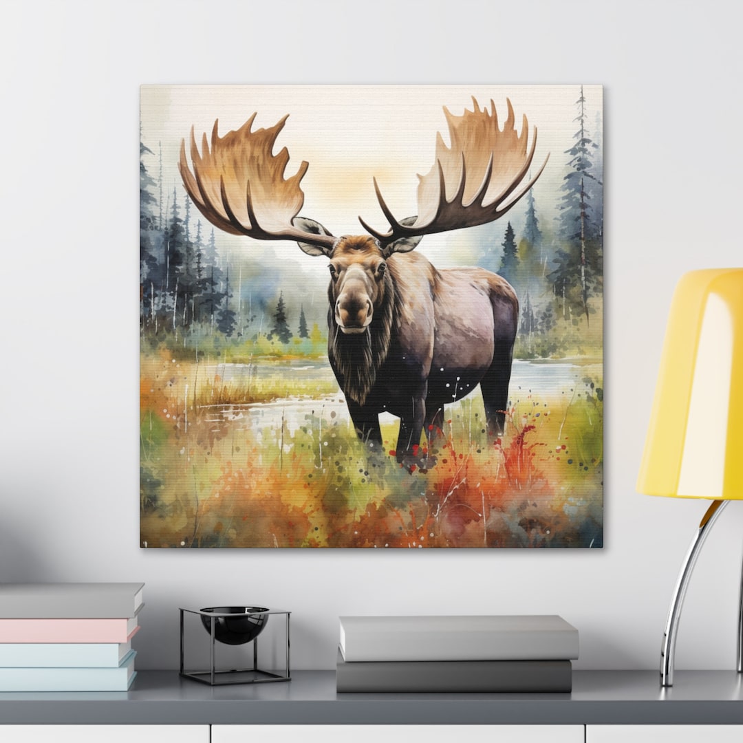 Bull Moose Canvas Gallery Wrap, Moose Watercolor Print, Moose Lover Art ...