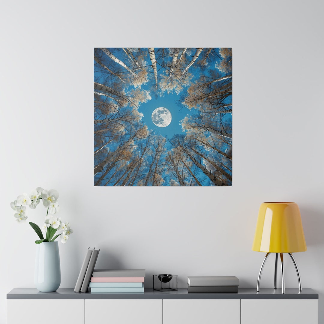 Full Moon Birch Forest Matte Canvas, Stretched, 0.75" Birch Forest ...