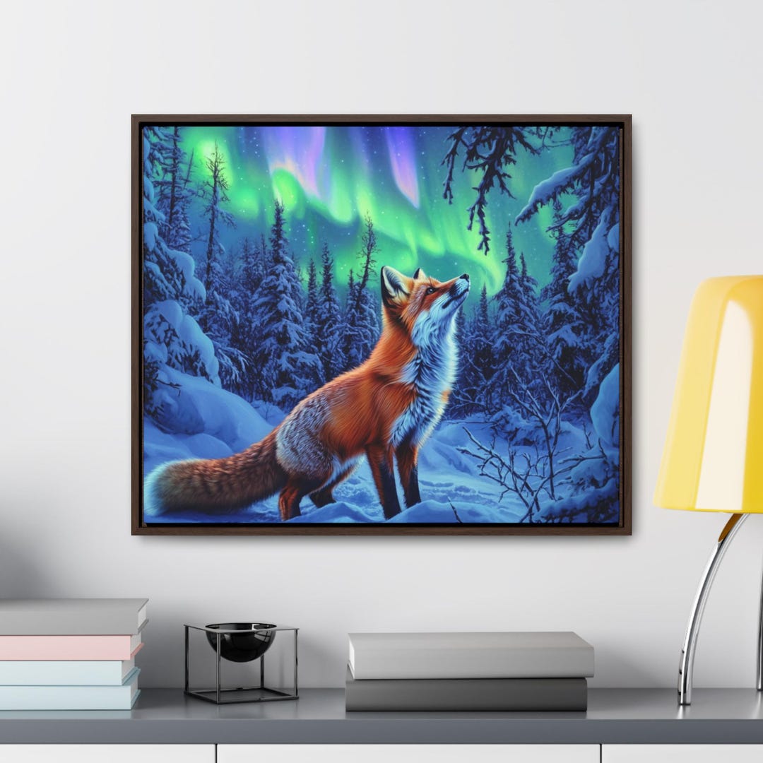 Red Fox Northern Lights Framed Gallery Canvas Wrap Aurora Borealis Wall ...