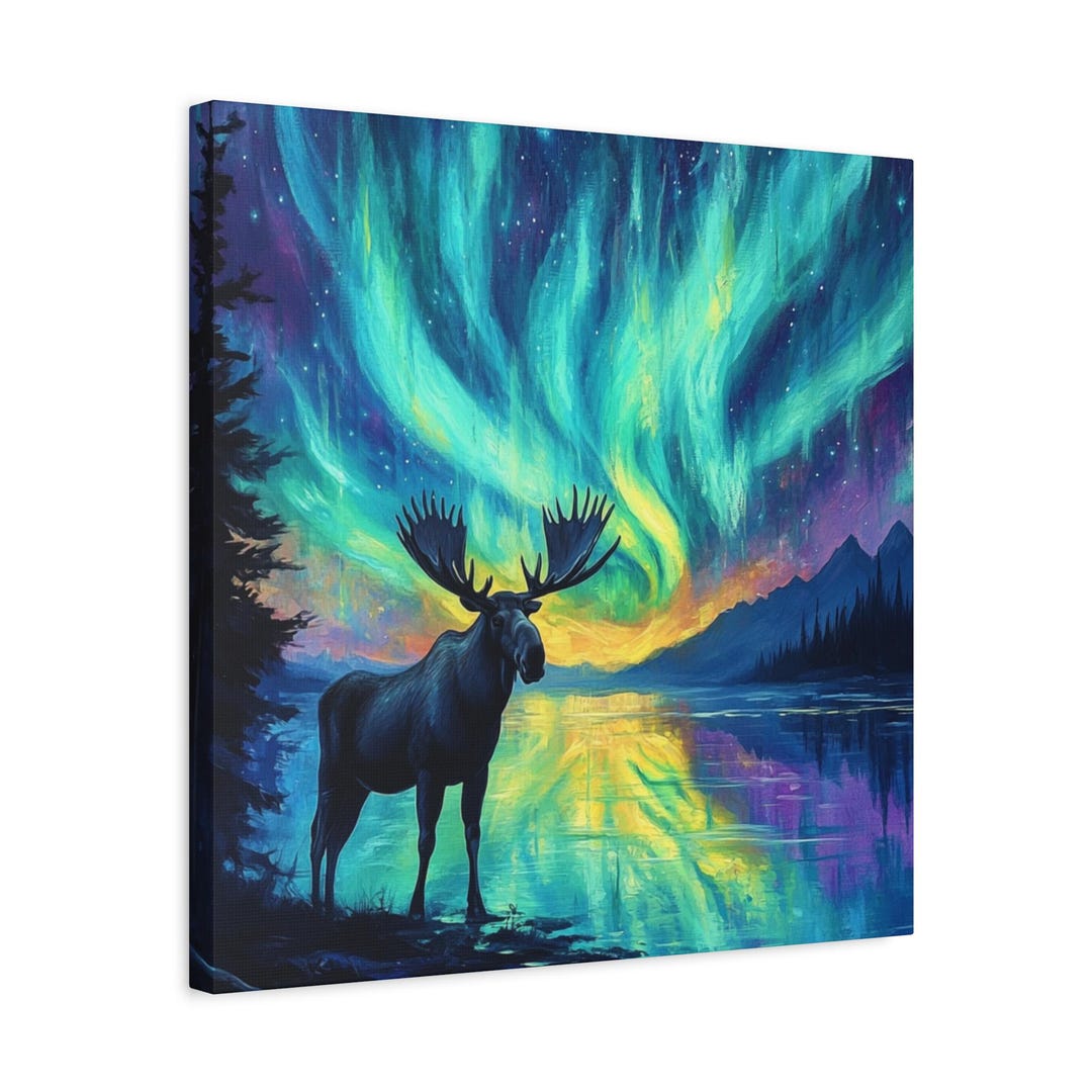 Moose Northern Lights Matte Canvas, Stretched, 1.25" Moose Wall Art ...
