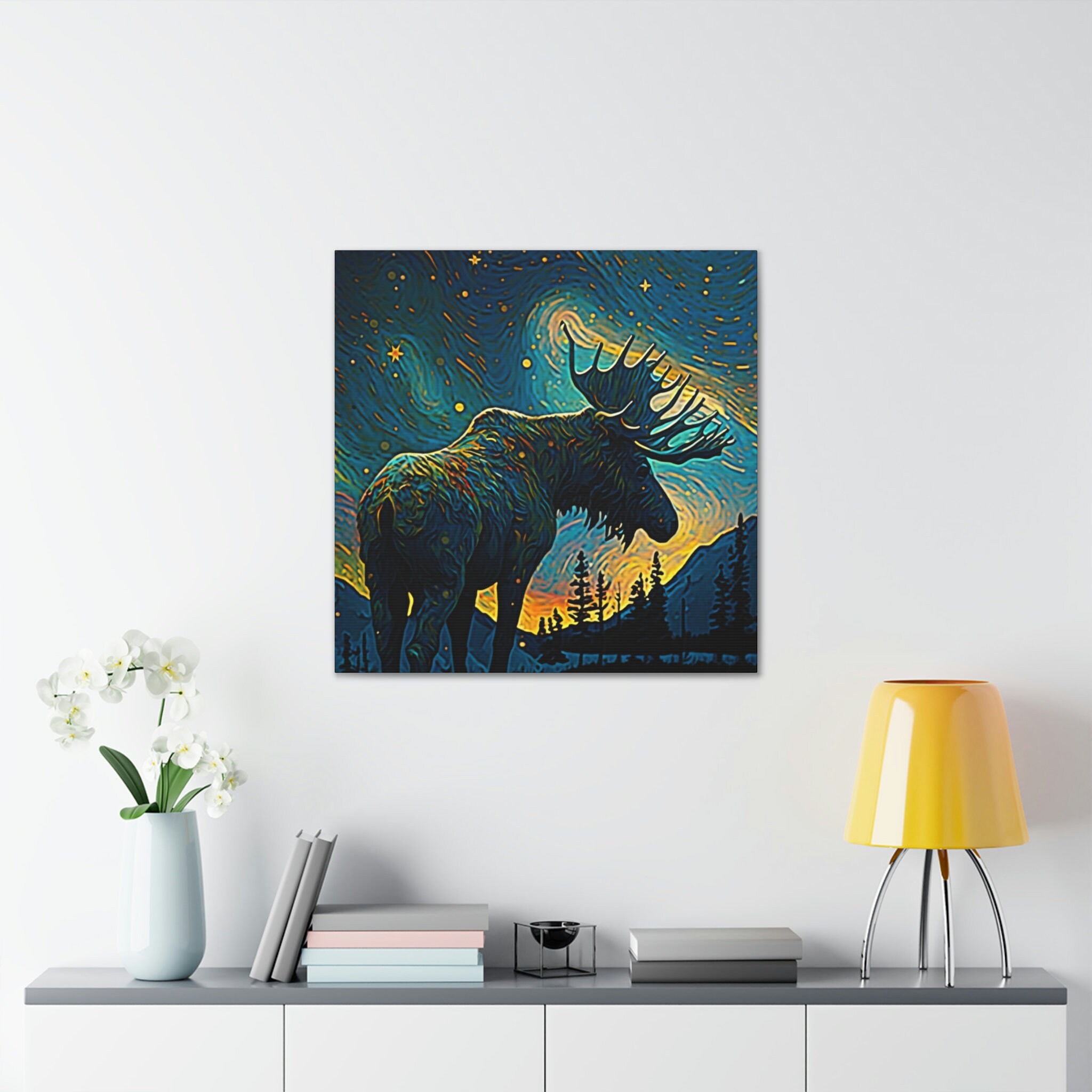 Moose Silhouette Canvas Van Gogh Moose Painting Moose Wall - Etsy