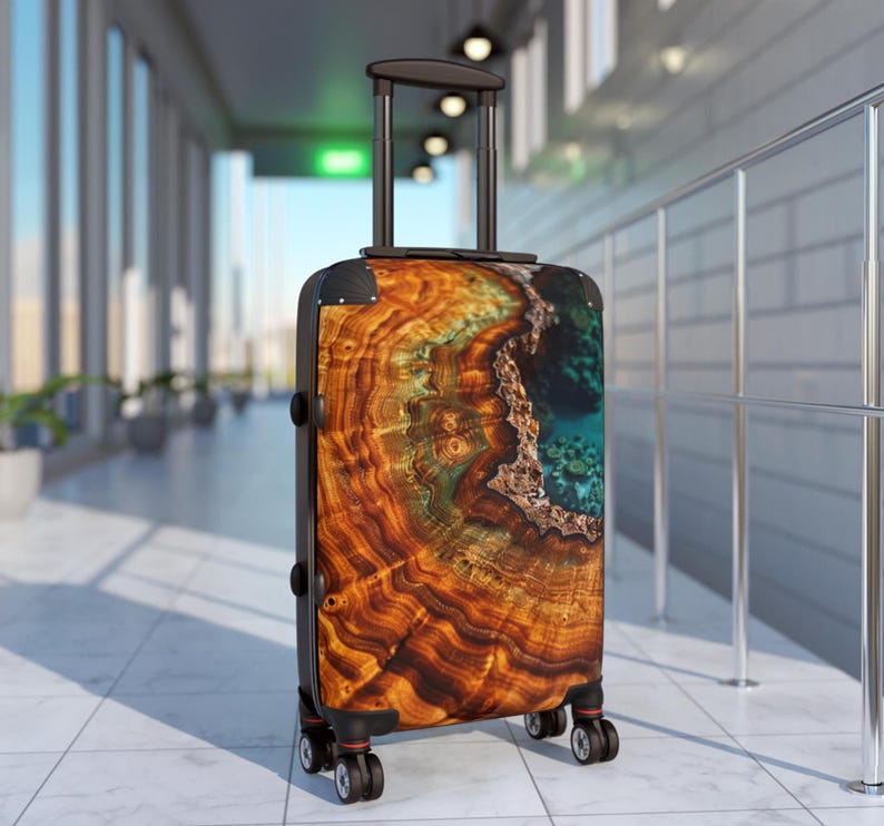 Koa Wood Grain Epoxy Printed Carry on Hardshell Suitcase 360 Degree ...
