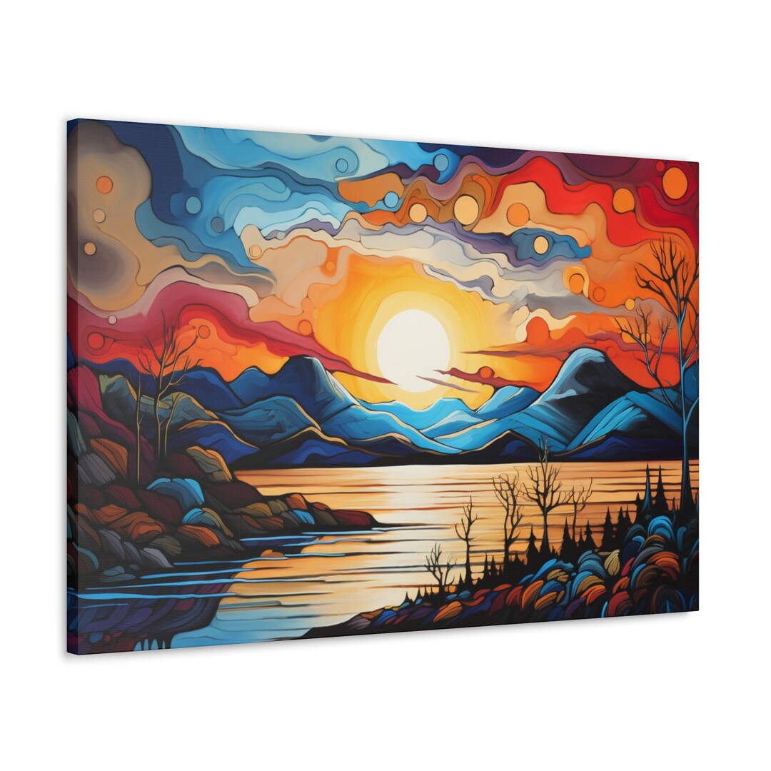 Colorful Sunset Wall Art, Abstract Mountain Sunset Art, Abstract ...