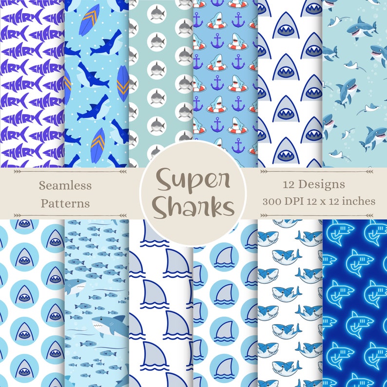 Super Sharks Digital Designs | Sea Life Scrapbook Craft Paper | Animal ...