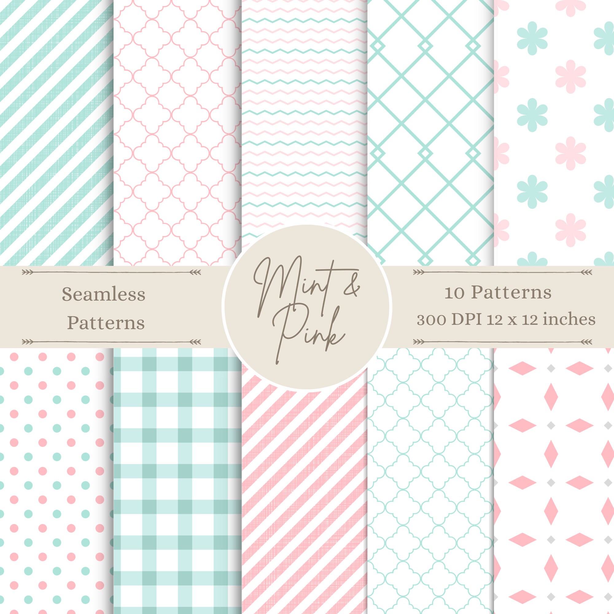 Mint & Pink Pattern Digital Paper Colorful and Seamless - Etsy
