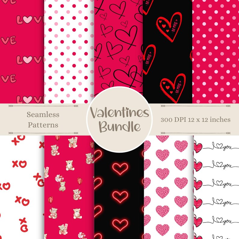 Valentines Day Digital Pattern Bundle Q40 | Love Seamless Paper ...