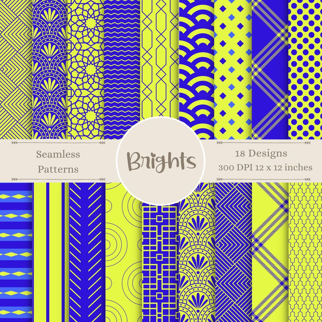 Bright Color Digital Paper | Colorful | Seamless | Blue, Yellow Art ...