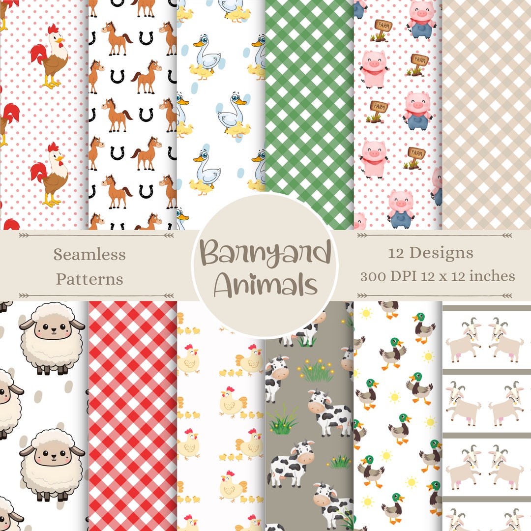 Barnyard Animal Digital Patterns | Farm Seamless Paper | Farmyard ...
