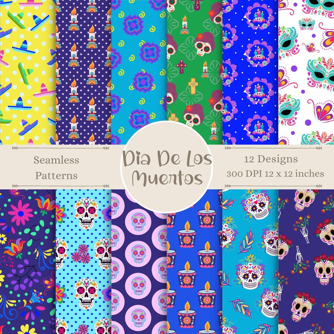Dia De Los Muertos Digital Paper | Day of the Dead Seamless Patterns ...