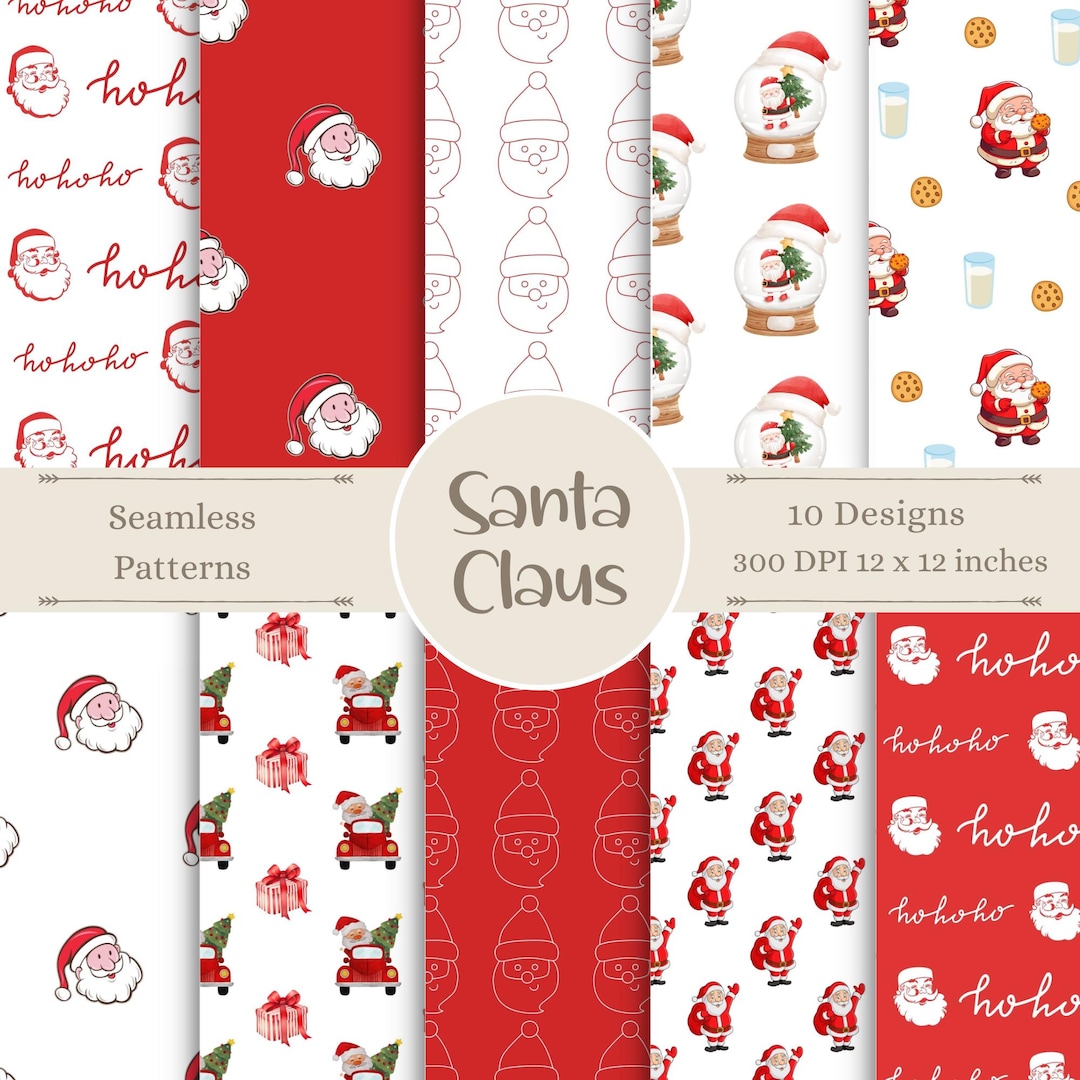 Santa Claus Digital Seamless Patterns | Christmas Scrapbook Craft Paper ...