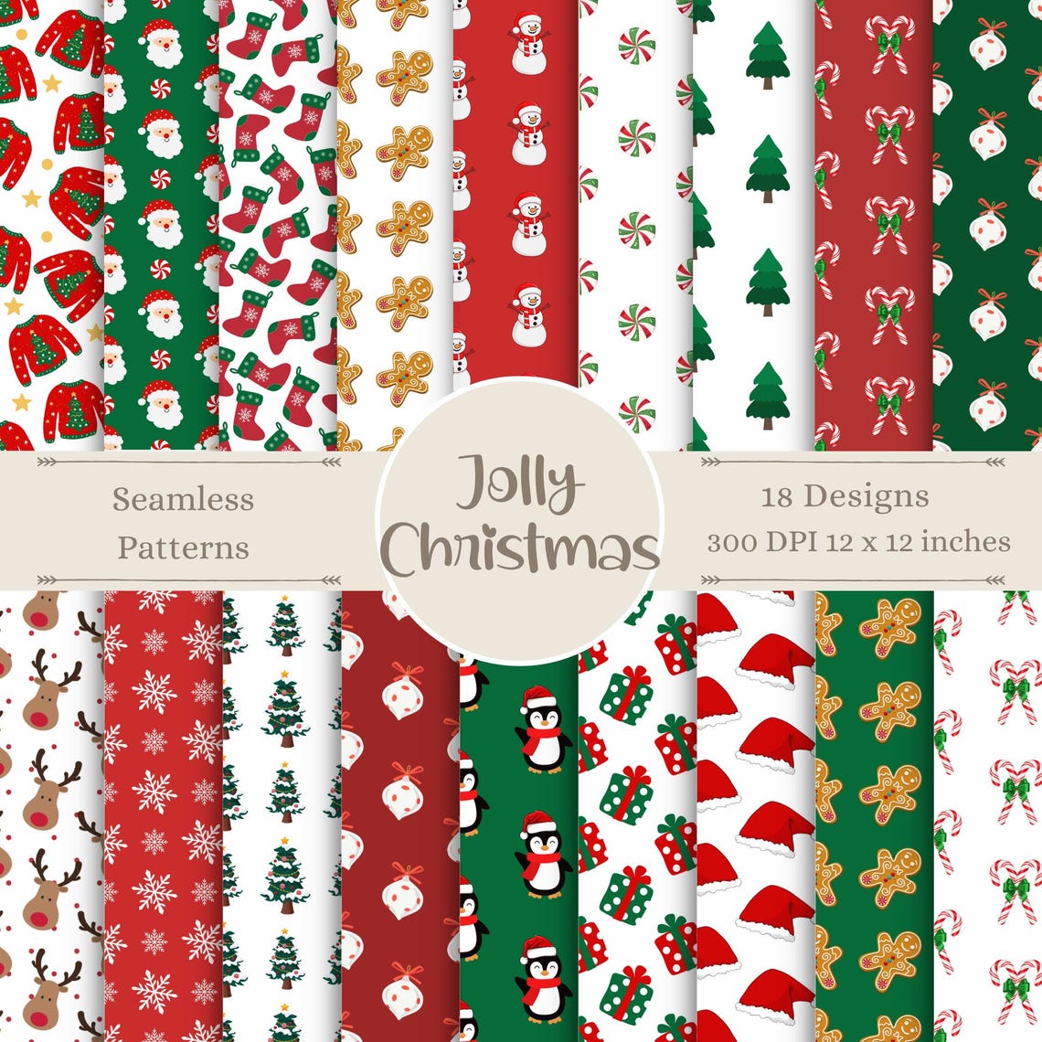 Jolly Christmas Digital Patterns | Holiday Seamless Paper | Xmas Images ...