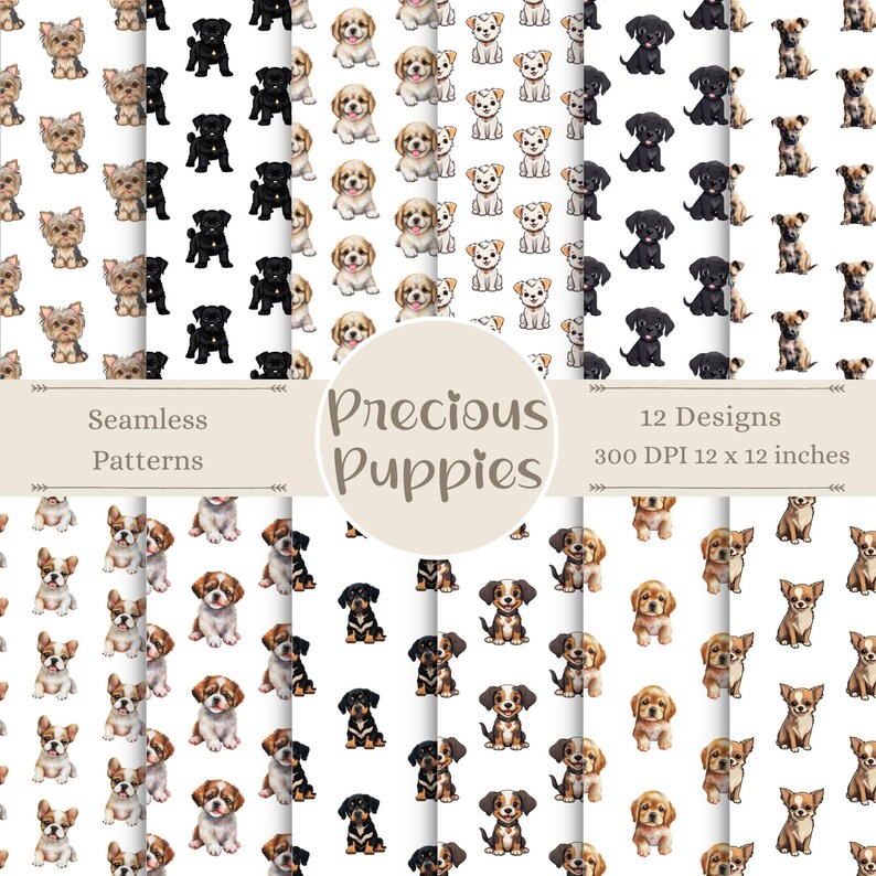 Puppy Digital Designs | Cute Puppies Scrapbook Craft Paper | Animal ...
