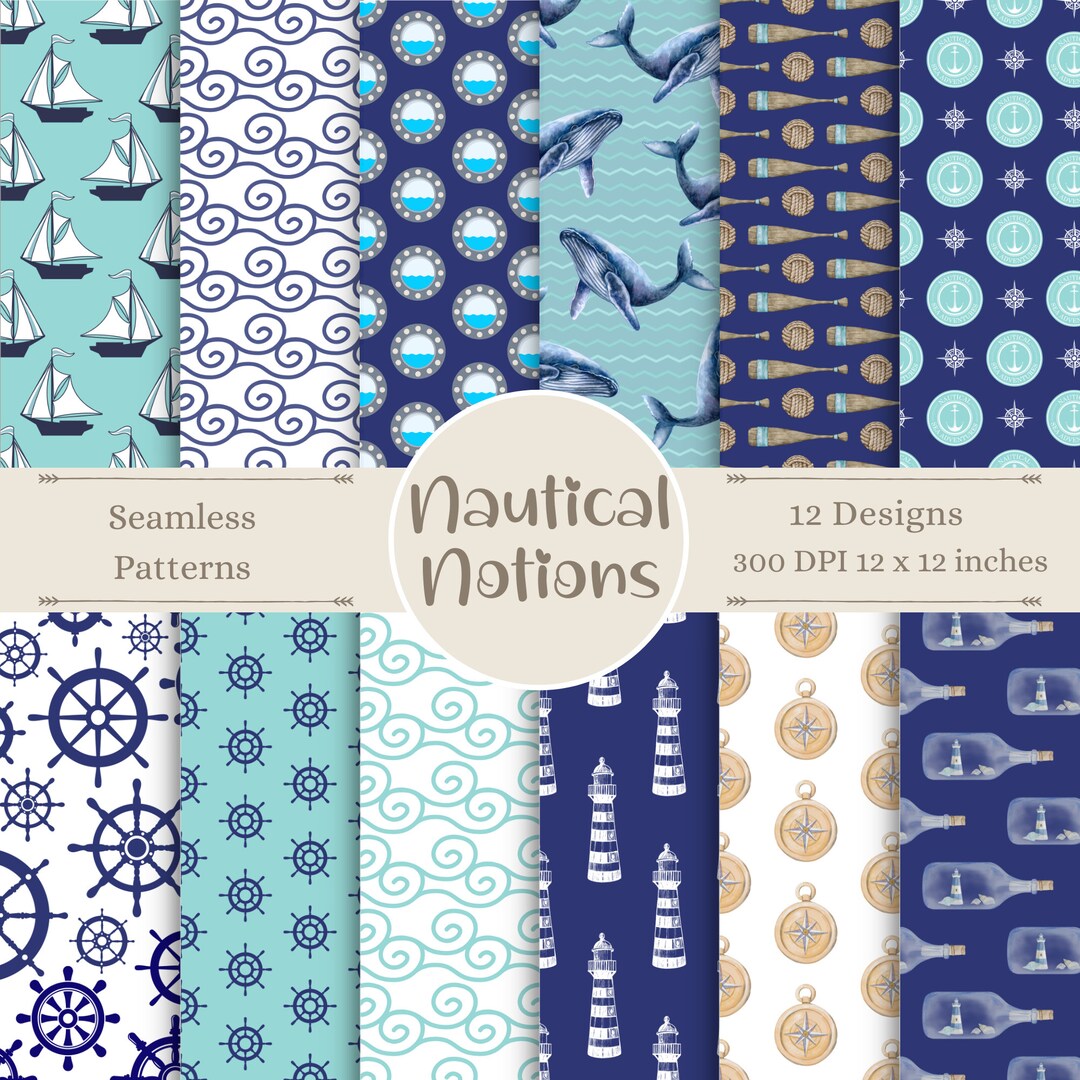 Nautical Digital Patterns | Maritime Seamless Paper | Seafaring Design ...