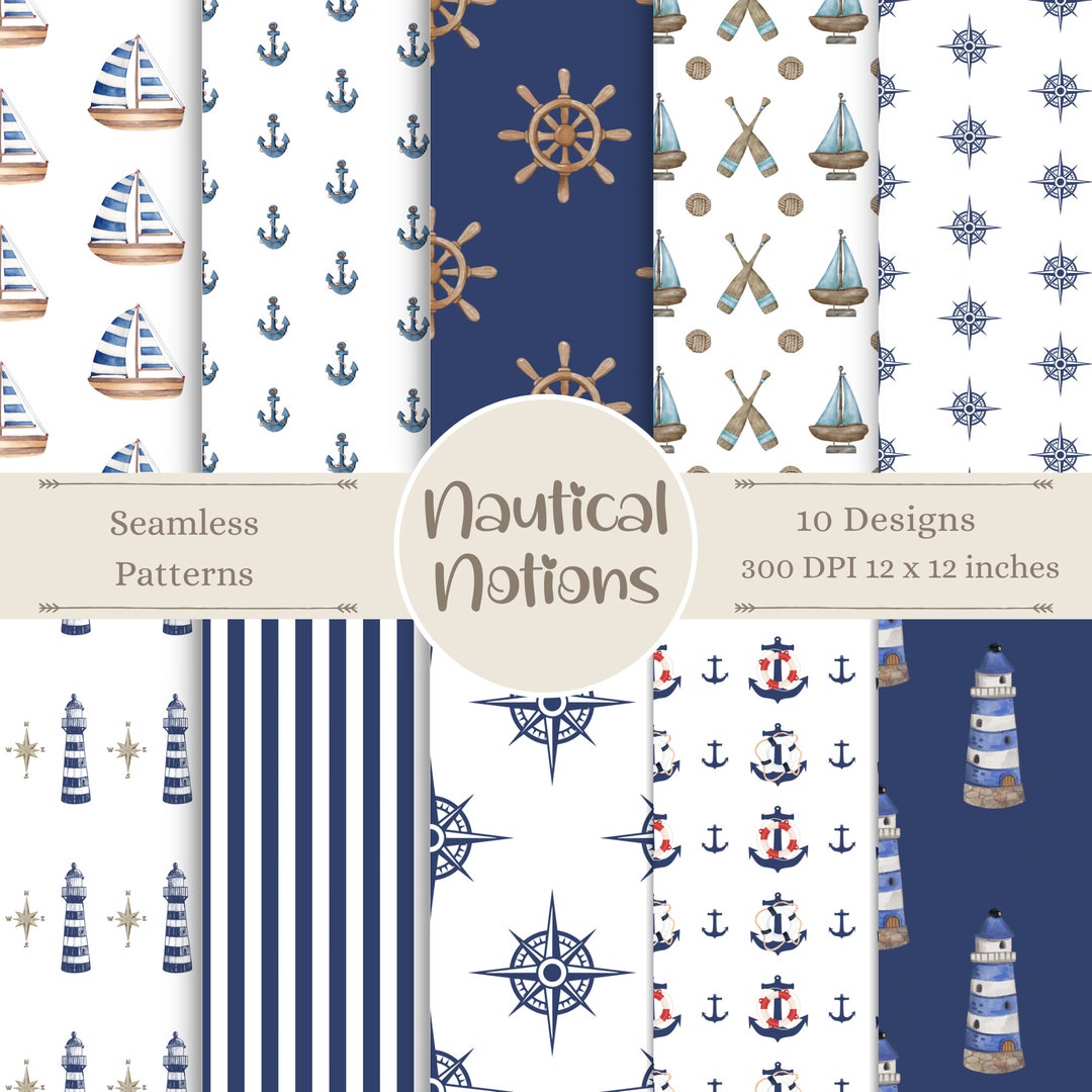 Nautical Digital Patterns | Maritime Seamless Paper | Seafaring Design ...