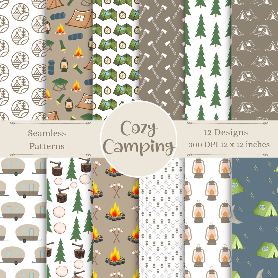 Cozy Camping Digital Designs | Campsite Scrapbook Paper | Outdoor ...