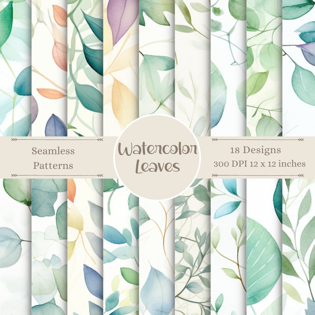 Elegant Leaves Digital Paper | Watercolor Seamless Paper | Floral Vine ...