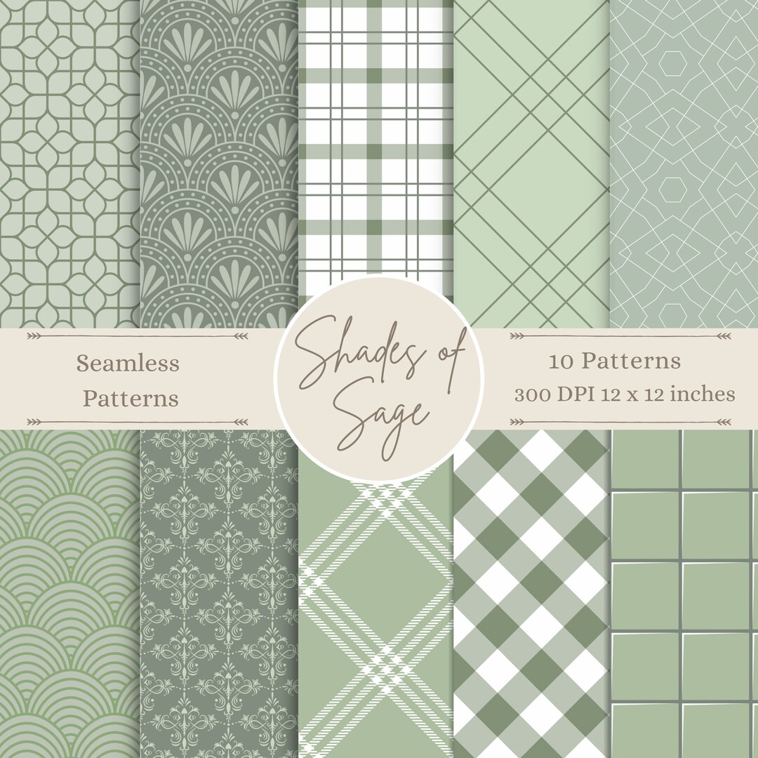 Shades of Sage Digital Paper Colorful Seamless Light Green Art ...