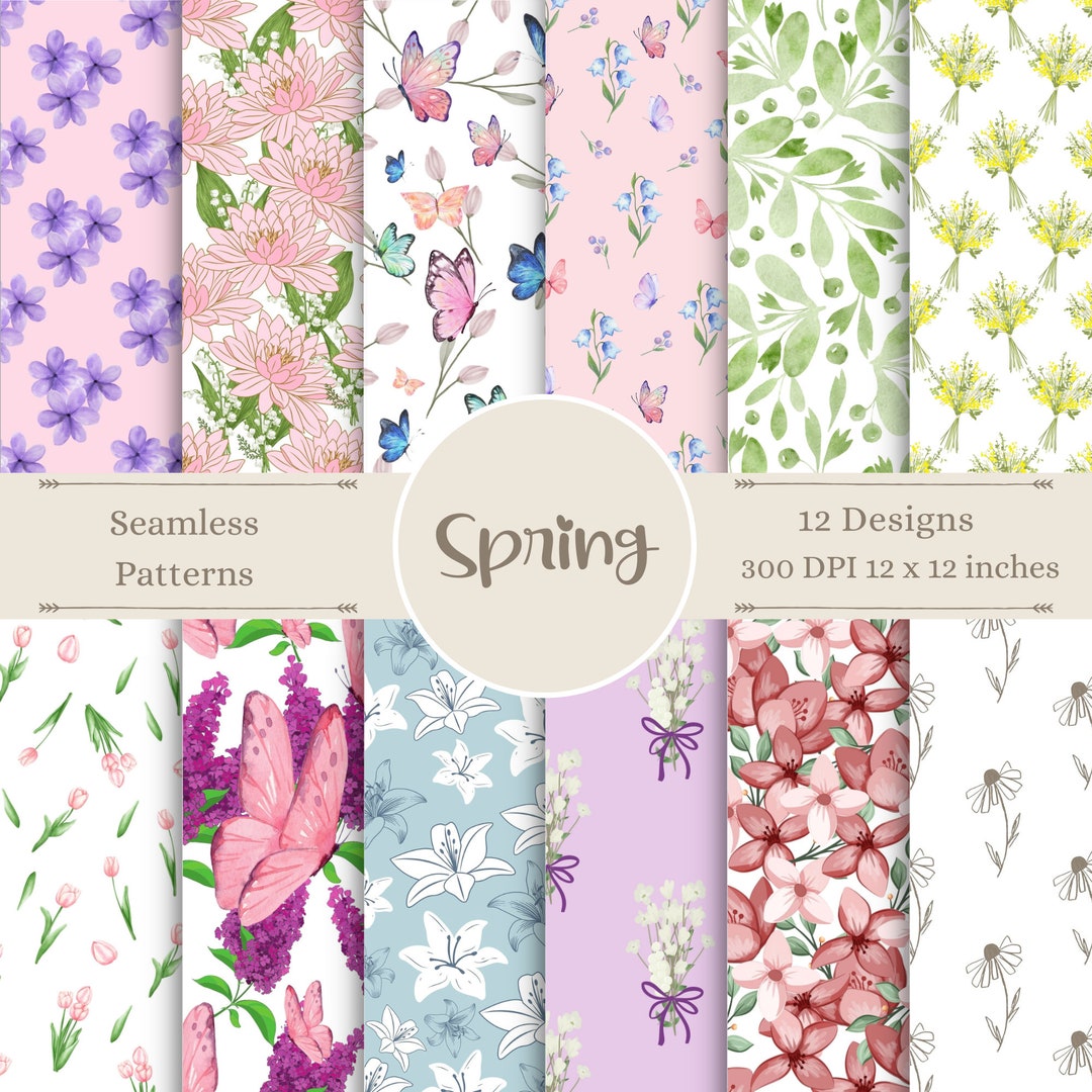 Spring Garden Digital Patterns | Floral Seamless Paper | Bloom ...