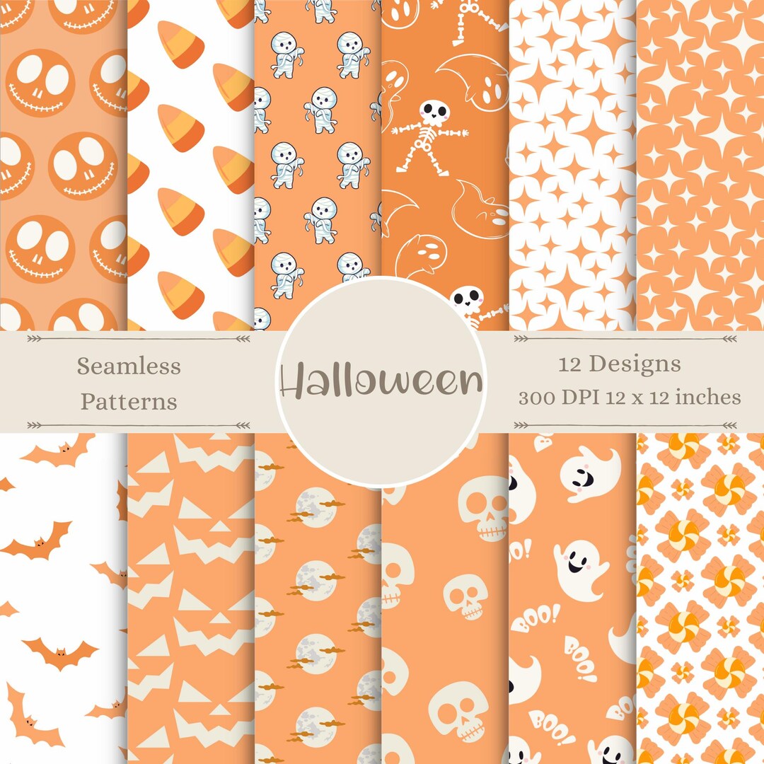 Halloween Digital Patterns | Ghosts, Bats & Candy Seamless Paper ...