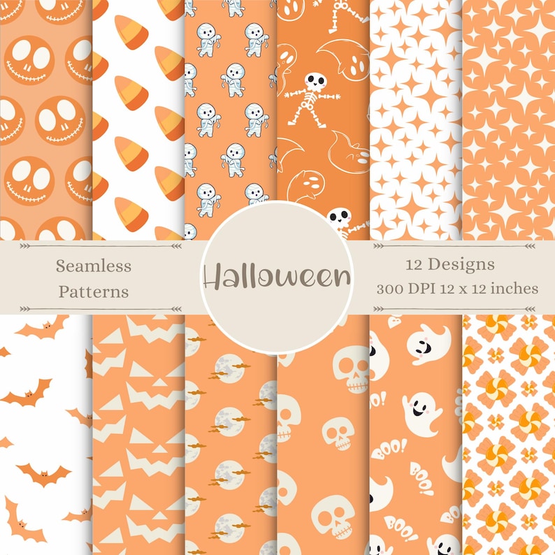 Halloween Digital Patterns | Ghosts, Bats & Candy Seamless Paper ...