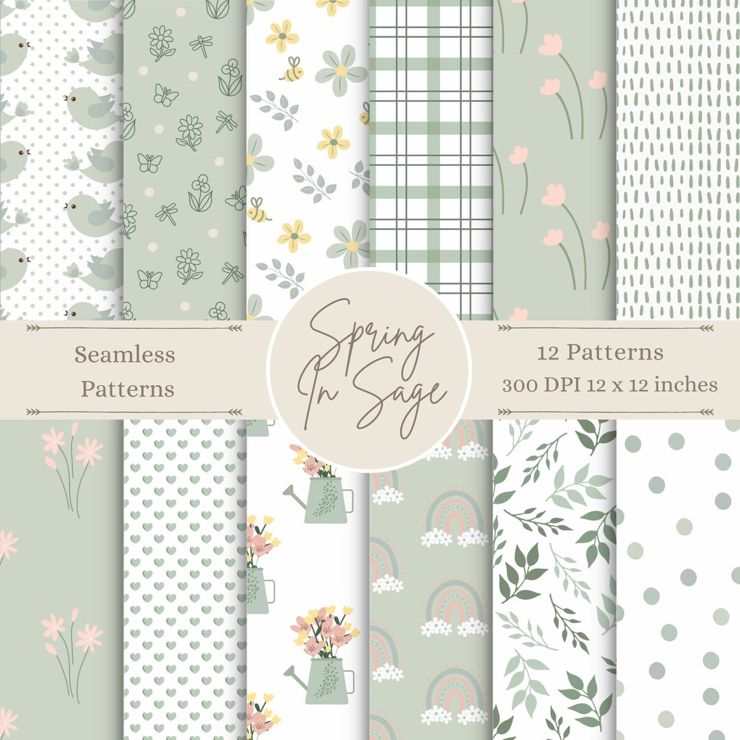 Spring Digital Patterns Floral Sage Seamless Paper Bloom Scrapbook ...