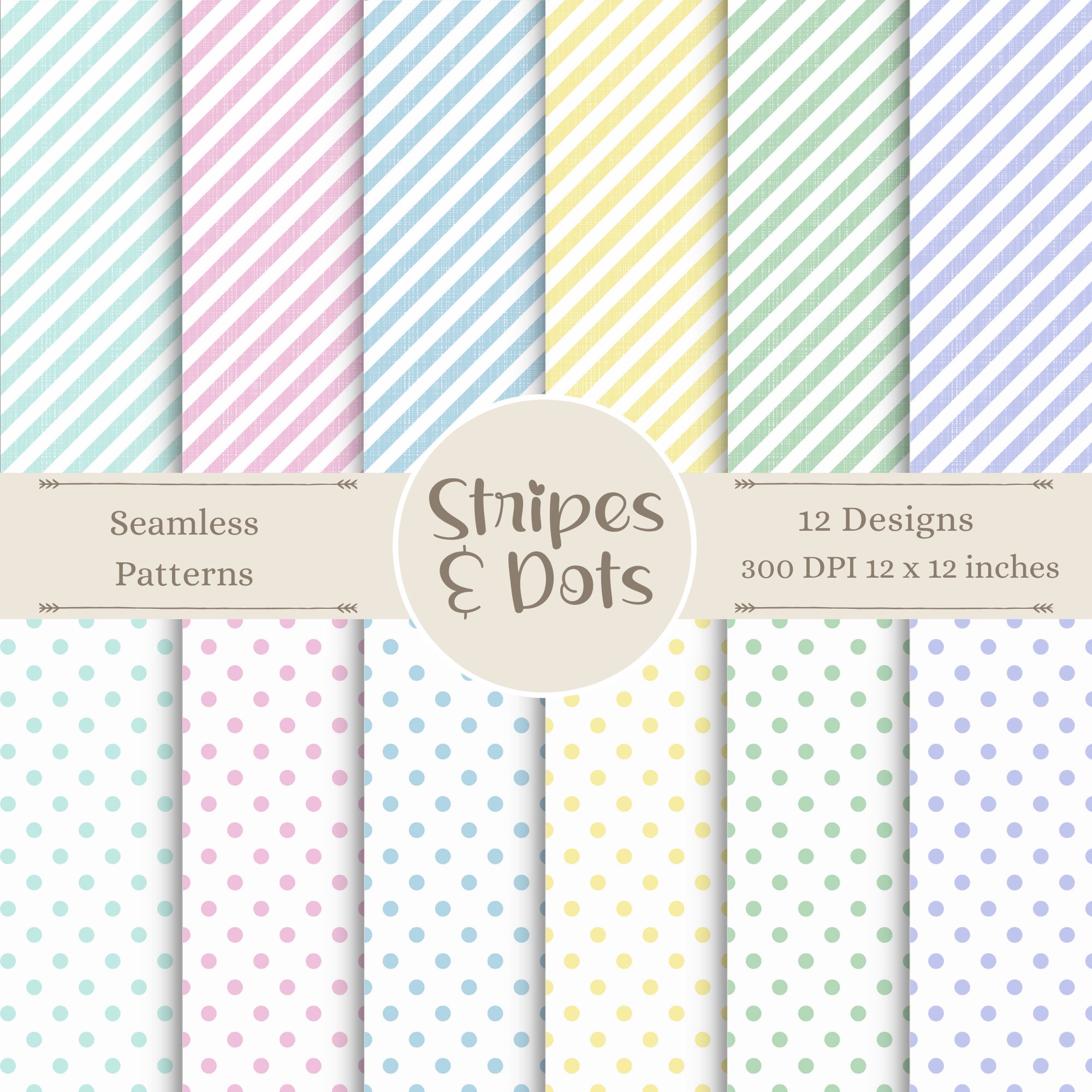 Stripes & Dots Pastel Digital Designs |multicolor Seamless Patterns ...